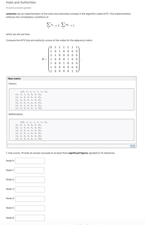 Solved Hubs And Authorities 14 Points Possible Graded