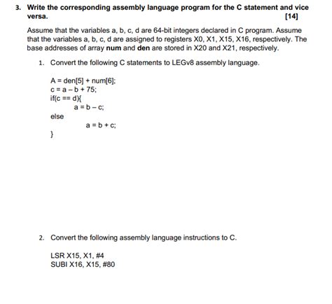 Solved Write The Corresponding Assembly Language Program Chegg
