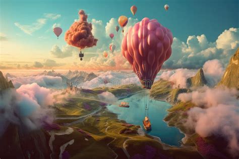 A Journey Through A Magical Dreamscape Featuring Floating Clouds And Surreal Scenery Stock
