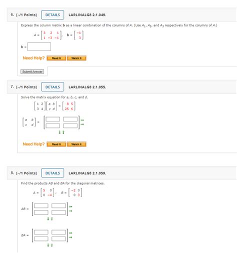 Solved Express The Column Matrix B As A Linear Combination