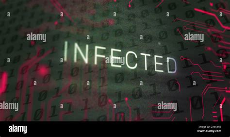 Image Of Infected Text And Binary Coding Data Processing Over Computer