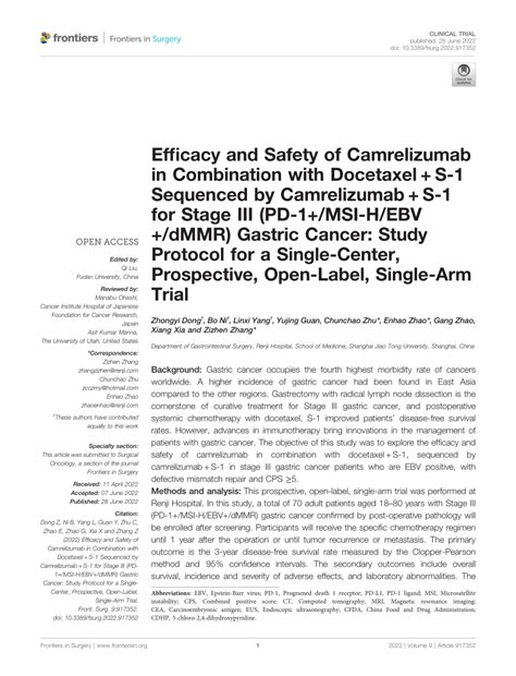 Pdf Efficacy And Safety Of Camrelizumab In Combination With Docetaxel S 1 Sequenced By