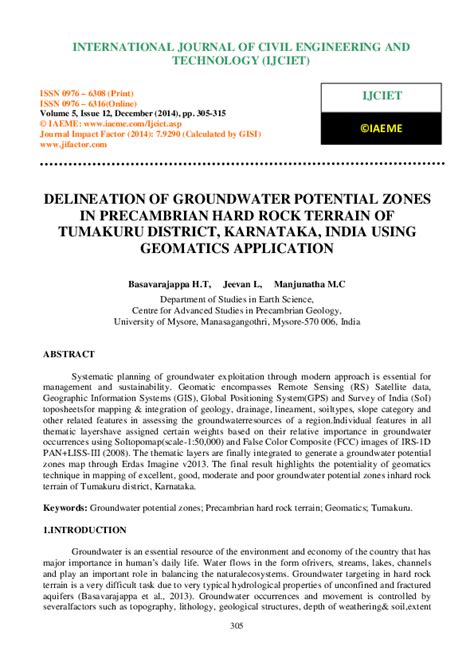 Pdf Delineation Of Groundwater Potential Zones In Precambrian Hard