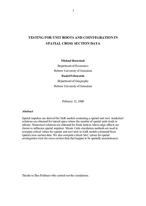 Pdf Testing For Unit Roots And Cointegration In Spatial Cross Section