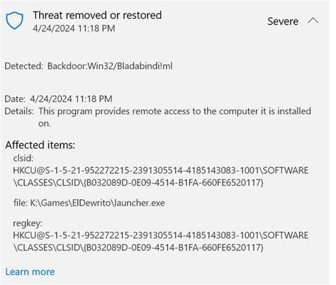 Eldewrito 0 7 Launcher Randomly Detected As Backdoor Win32 Bladabindi Ml Has Anyone Else Had