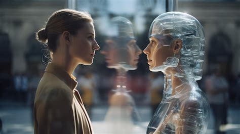 Premium Ai Image Ai Android Of Futuristic Face To Face Of A Human And