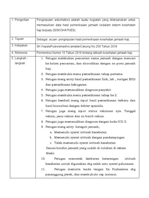 Sop Peng Inputan Siskohatkes Pdf