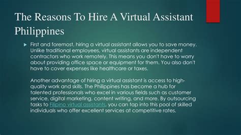 Ppt The Reasons To Hire A Virtual Assistant Philippines Powerpoint