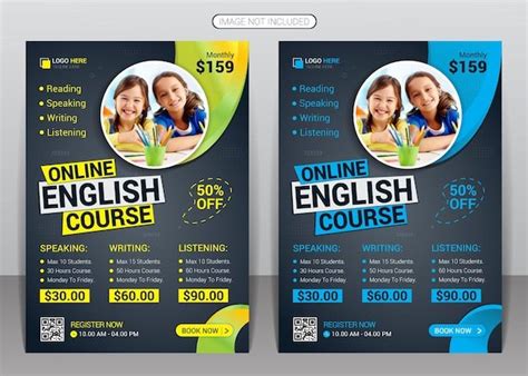 Premium Vector Online Learn English Language Course Lessons Flyer