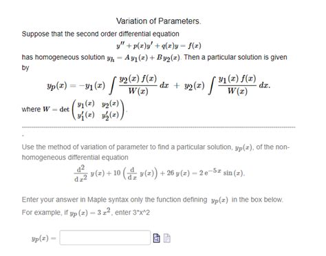 Solved Variation Of Parameters Suppose That The Second Chegg