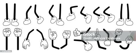 70년대 그루비한 만화 손 다리 벡터 세트 만화 캐릭터 다리 모음 행복 화난 슬픔 쾌활한 다양한 감정의 손 귀여운 복고풍 그루비 히피 일러스트레이션 장식 스티커 0명에 대한