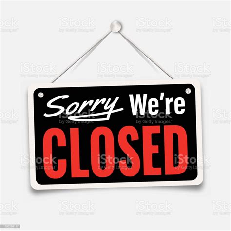 검은 색 기호 죄송합니다 우리는 흰색 배경에 고립 된 그림자와 함께 휴일 에 대한 문 상점에 폐쇄됩니다 비즈니스 오픈 또는 닫힌 배너 벡터 그림입니다 Eps 10 개념에