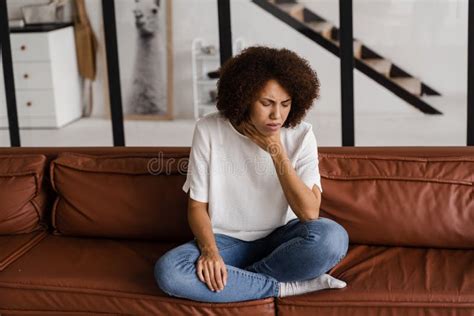 Laryngitis First Symptoms Throat Ache Sick African American Girl