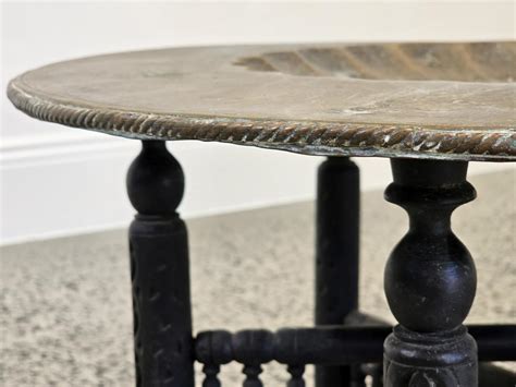 Lot Indian Folding Side Tabe With Engraved Brass Top 44 X 60cm
