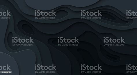 추상 종이 는 검은 색 배경을 잘라 곡면 레벨 구멍 및 그림자가 있는 지형도 어두운 릴리프 텍스처입니다 벡터 개념 3차원 형태에 대한 스톡 벡터 아트 및 기타 이미지