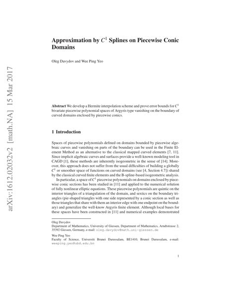 Pdf Approximation By C1 Splines On Piecewise Conic Domains