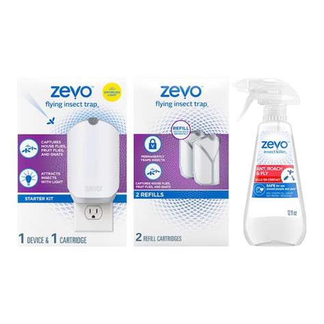 Zevo Indoor Flying Insect Plug In Trap Kit Flies Gnats Plus 2 Refills Plus 12 Oz Multi Insect
