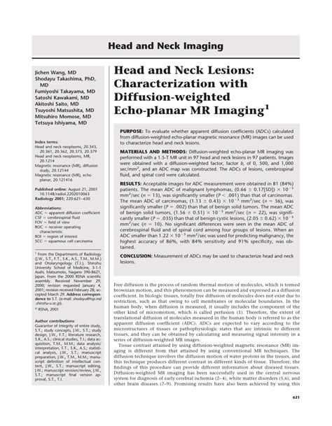 Pdf Head And Neck Lesions Characterization With Diffusion Weighted