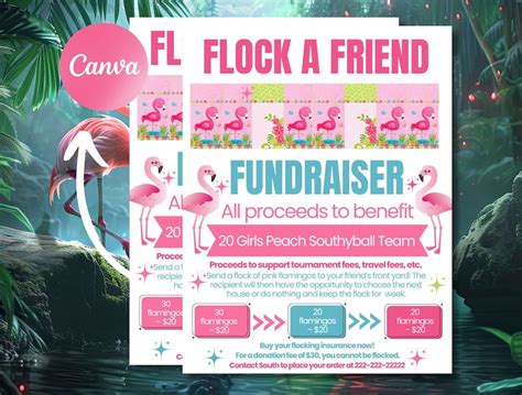 Flamingo Flock My Yard Fundraiser Flyer Editable Canva Template
