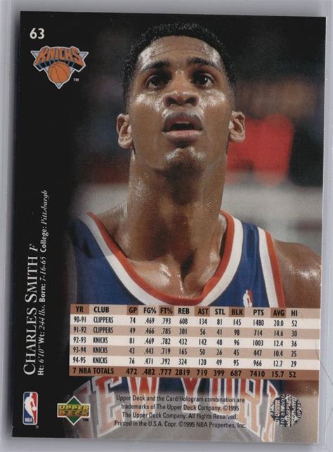 1995 96 Upper Deck New York Knicks Basketball Card 63 Charles Smith Ebay
