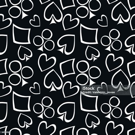 원활한 벡터 패턴 연주회 카드의 아이콘입니다 흑인과 백인 배경 손으로 그린 기호 장식 반복 장식입니다 일련의 게임 및 도박 원활한 벡터 패턴 가능성에 대한 스톡 벡터 아트