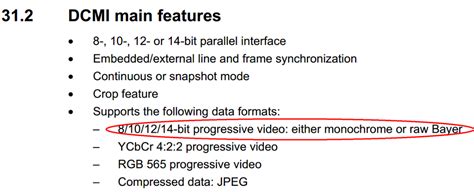 Solved Does Stm32h750 Dcmi Support Raw10bit Stmicroelectronics Community