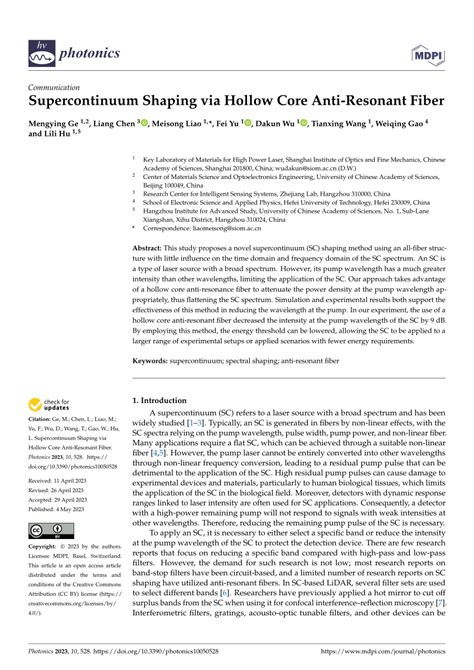 Pdf Supercontinuum Shaping Via Hollow Core Anti Resonant Fiber