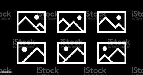 이미지 아이콘을 설정합니다 산과 태양의 추상 그림 사진 또는 미디어 콘텐츠를 나타내는 픽토그램입니다 개념에 대한 스톡 벡터 아트