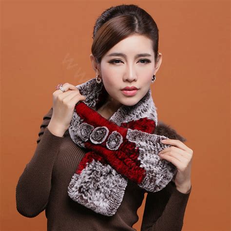 Buy Wholesale Women Fashion Knitted Rex Rabbit Fur Scarves Flower