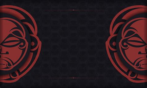 패니언 스타일의 장식으로 얼굴이 있는 엽서의 인쇄 가능한 디자인을 위한 템플릿입니다 신들의 가면이 달린 검은 색 배너 마야에 대한 스톡 벡터 아트 및 기타 이미지 Istock