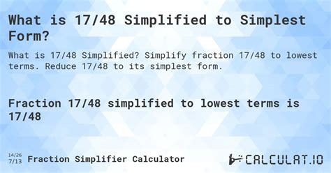 What Is 17 48 Simplified To Simplest Form Calculatio