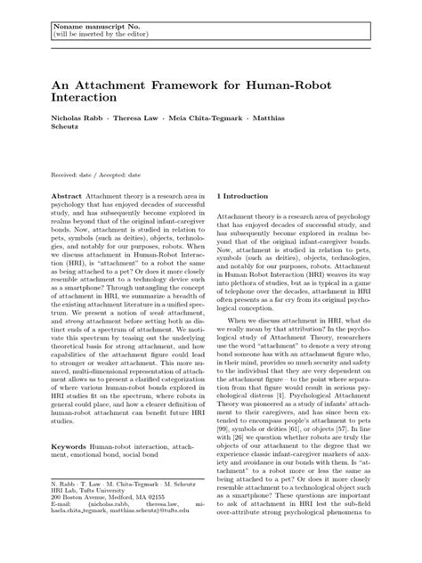 An Attachment Framework For Human Robot Interaction Pdf Attachment Theory Cognitive Science