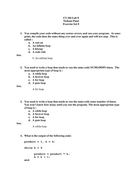 Patel Exercise 08 Cs 104 Homework Lab 8 Cs 104 Lab 8 Nishant Patel Exercise Set 8 You