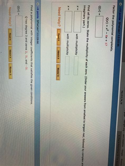 Solved And Hw 8 Factor The Polynomial Completely Q X X2 8x