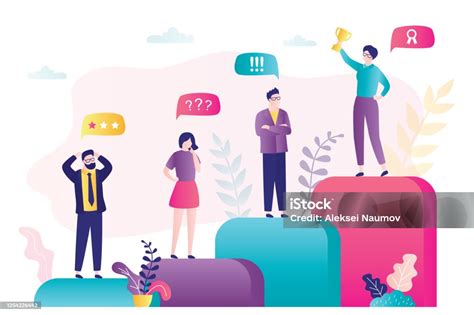 커리어 래더 컨셉 비즈니스 기업 관계에서의 성공 계단에 서있는 다양한 사업가의 그룹 Championship에 대한 스톡 벡터 아트 및 기타 이미지 Championship