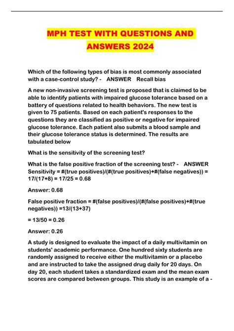 Mph Test With Questions And Answers 2024 Mph Stuvia Us