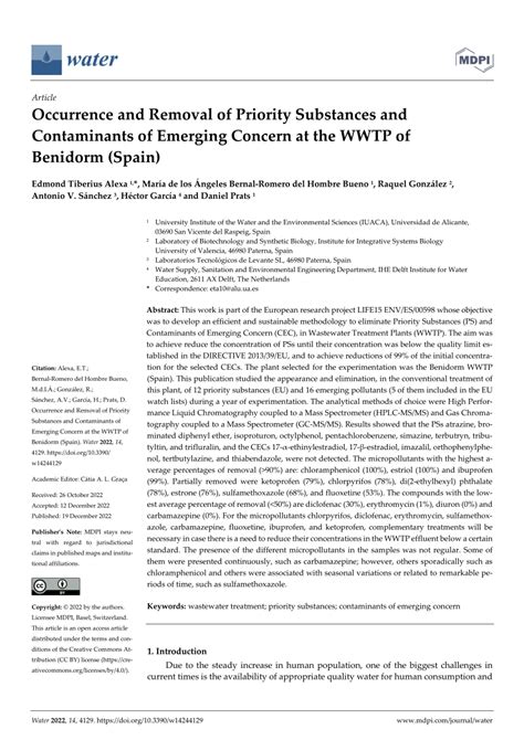 Pdf Occurrence And Removal Of Priority Substances And Contaminants Of Emerging Concern At The