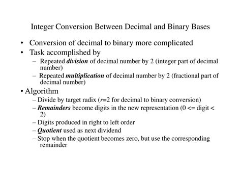 ppt integer conversion between decimal and binary bases powerpoint