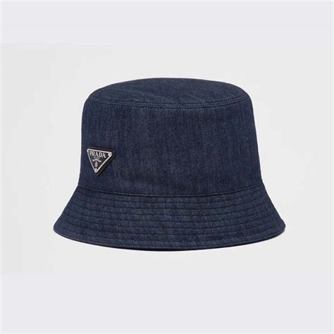 Prada Women Denim Bucket Hat Navy