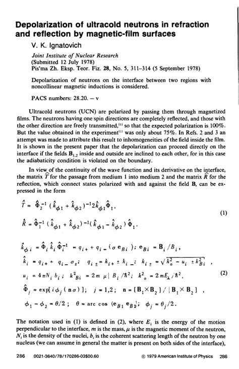 Pdf Depolarization Of Ultracold Neutrons In Refraction And Reflection