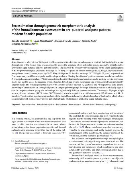 Pdf Sex Estimation Through Geometric Morphometric Analysis Of The