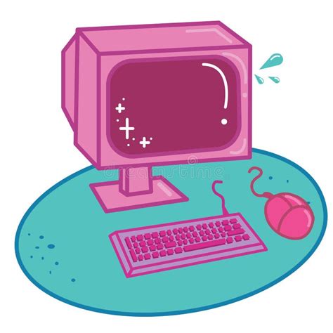 Pink Retro Monitor Computer Mouse And Keyboard Computer Icon Stock