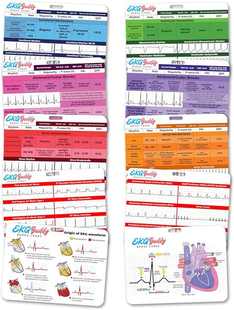 Ekg Buddys 5 Card Ekg Interpretation Badge Set Doubled Sided Nurse