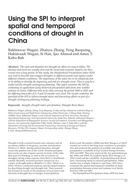 Pdf Using The Spi To Interpret Spatial And Temporal Conditions Of Drought In China