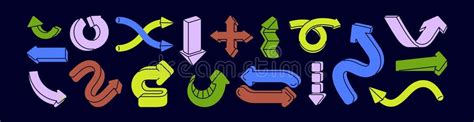 Arrows Pointers Designs Set Curved Twisted Elements Showing Direction Navigation In Doodle