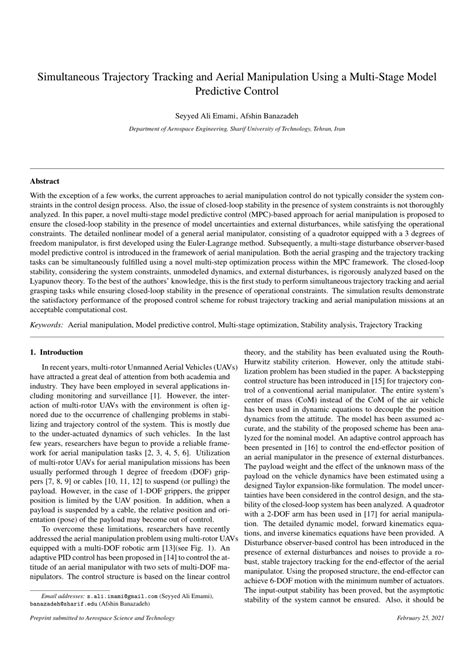 Pdf Simultaneous Trajectory Tracking And Aerial Manipulation Using A