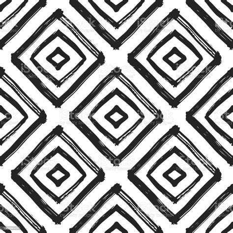 흰색 배경에 격리 된 검은 잉크 사각형과 마름모 기하학적 흑백 매끄러운 패턴 손으로 그린 벡터 플랫 그래픽 일러스트레이션 텍스처 가장자리에 대한 스톡 벡터 아트 및 기타
