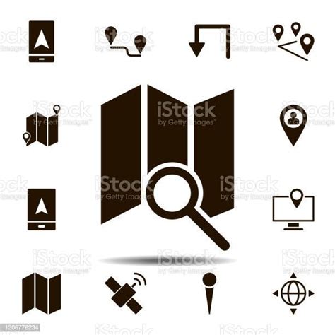 지도 검색 아이콘 Ui 및 Ux 웹 사이트 또는 모바일 응용 프로그램에 대해 설정 된 위치 아이콘의 간단한 글리프 플랫 벡터 요소 0명에 대한 스톡 벡터 아트 및 기타