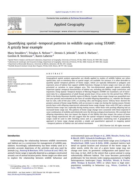 Pdf Quantifying Spatialtemporal Patterns In Wildlife Ranges Using