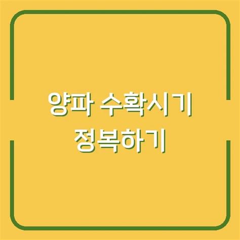 양파 수확시기 정복하기